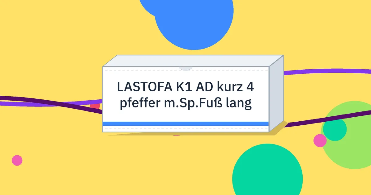 Symbolbild: Packung mit der Aufschrift LASTOFA K1 AD kurz 4 pfeffer m.Sp.Fuß lang (PZN 13787616) – Verfügbarkeit und Bezug in Apotheken in Frankfurt am Main