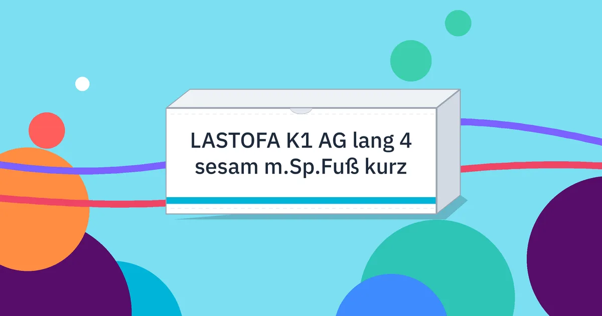 Symbolbild: Packung mit der Aufschrift LASTOFA K1 AG lang 4 sesam m.Sp.Fuß kurz (PZN 13792327) – Verfügbarkeit und Bezug in Apotheken in Frankfurt am Main