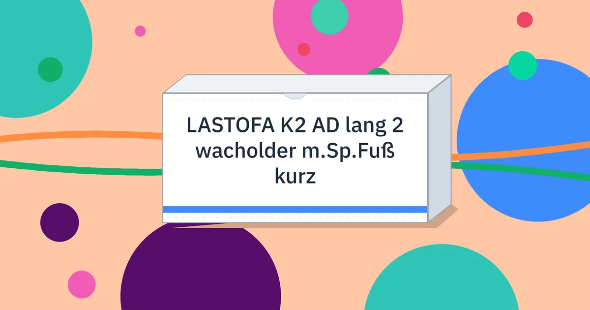 Symbolbild: Packung mit der Aufschrift LASTOFA K2 AD lang 2 wacholder m.Sp.Fuß kurz (PZN 13799884) – Verfügbarkeit und Bezug in Apotheken in Frankfurt am Main