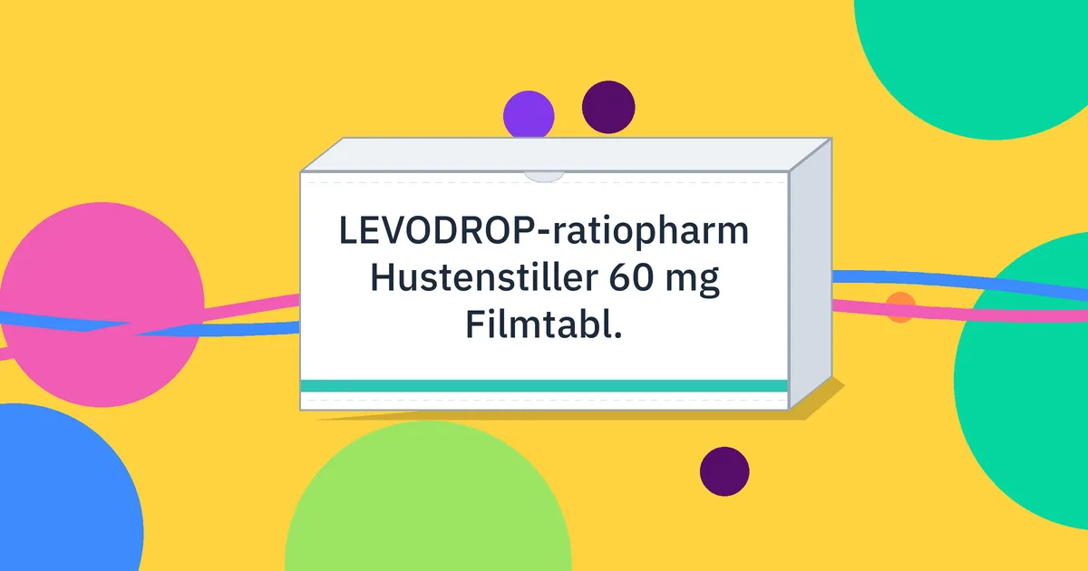 Symbolbild: Packung mit der Aufschrift LEVODROP-ratiopharm Hustenstiller 60 mg Filmtabl. (PZN 18379069) – Verfügbarkeit und Bezug in Apotheken in Frankfurt am Main