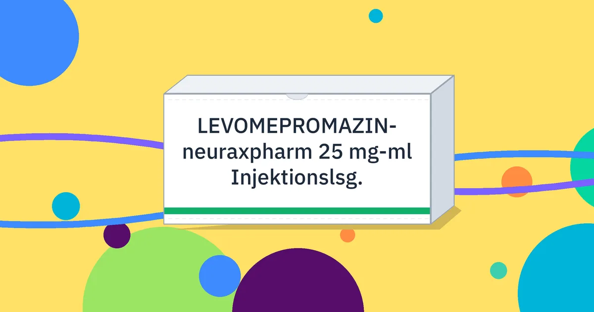 Symbolbild: Packung mit der Aufschrift LEVOMEPROMAZIN-neuraxpharm 25 mg-ml Injektionslsg. (PZN 07464056) – Verfügbarkeit und Bezug in Apotheken in Frankfurt am Main