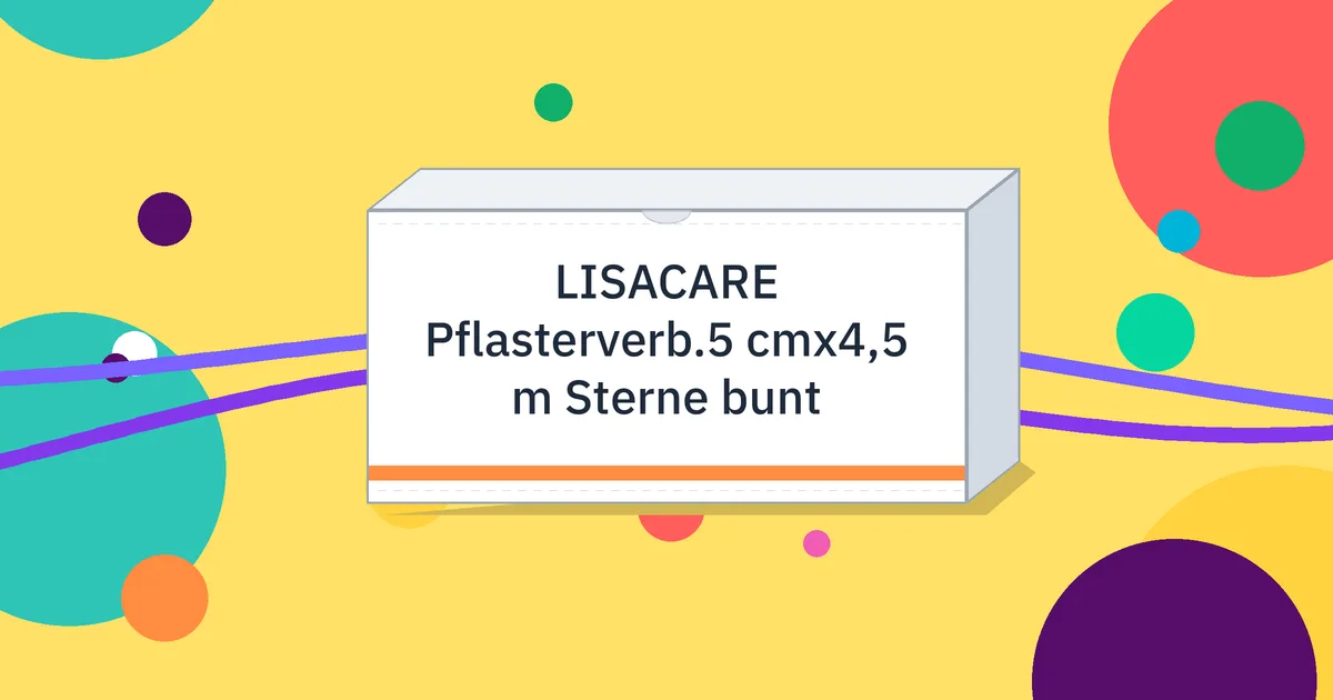 Symbolbild: Packung mit der Aufschrift LISACARE Pflasterverb.5 cmx4,5 m Sterne bunt (PZN 17892416) – Verfügbarkeit und Bezug in Apotheken in Frankfurt am Main