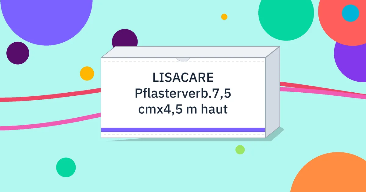 Symbolbild: Packung mit der Aufschrift LISACARE Pflasterverb.7,5 cmx4,5 m haut (PZN 17892534) – Verfügbarkeit und Bezug in Apotheken in Frankfurt am Main