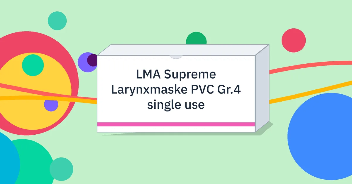 Symbolbild: Packung mit der Aufschrift LMA Supreme Larynxmaske PVC Gr.4 single use (PZN 10848932) – Verfügbarkeit und Bezug in Apotheken in Frankfurt am Main
