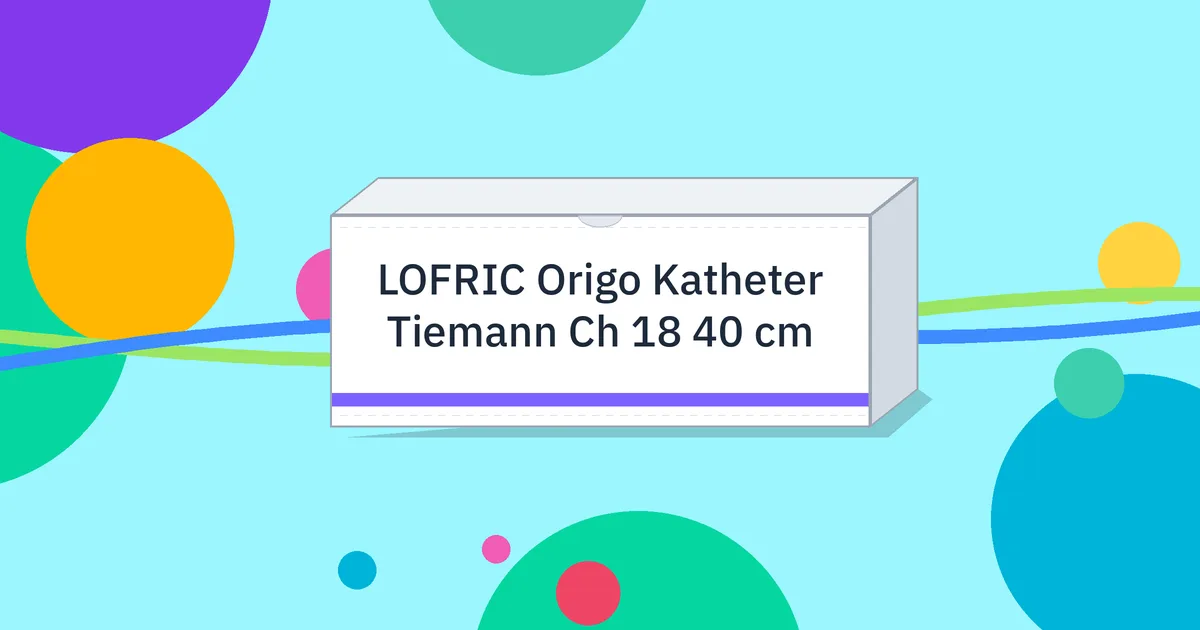 Symbolbild: Packung mit der Aufschrift LOFRIC Origo Katheter Tiemann Ch 18 40 cm (PZN 16672552) – Verfügbarkeit und Bezug in Apotheken in Frankfurt am Main