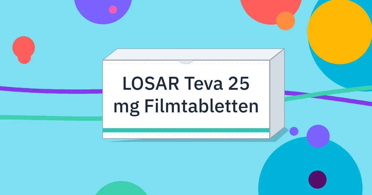 Symbolbild: Packung mit der Aufschrift LOSAR Teva 25 mg Filmtabletten (PZN 00581296) – Verfügbarkeit und Bezug in Apotheken in Frankfurt am Main