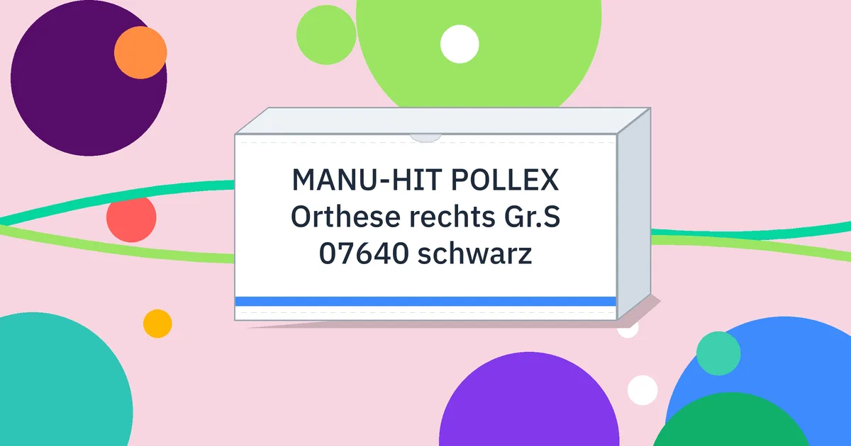 Symbolbild: Packung mit der Aufschrift MANU-HIT POLLEX Orthese rechts Gr.S 07640 schwarz (PZN 01337931) – Verfügbarkeit und Bezug in Apotheken in Frankfurt am Main