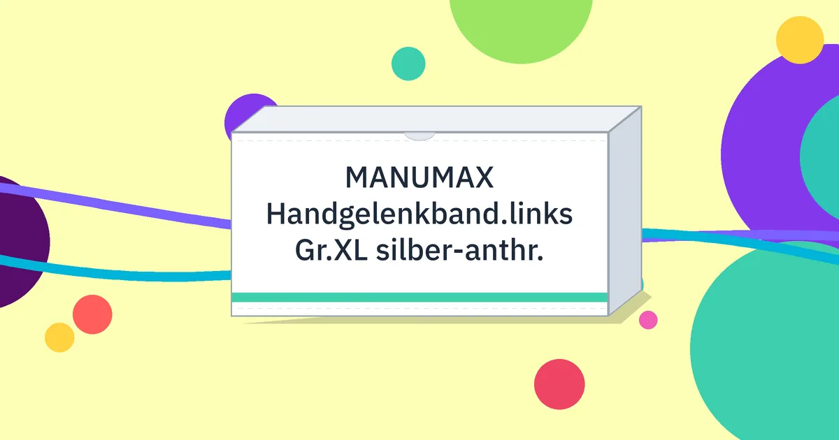 Symbolbild: Packung mit der Aufschrift MANUMAX Handgelenkband.links Gr.XL silber-anthr. (PZN 11096799) – Verfügbarkeit und Bezug in Apotheken in Frankfurt am Main