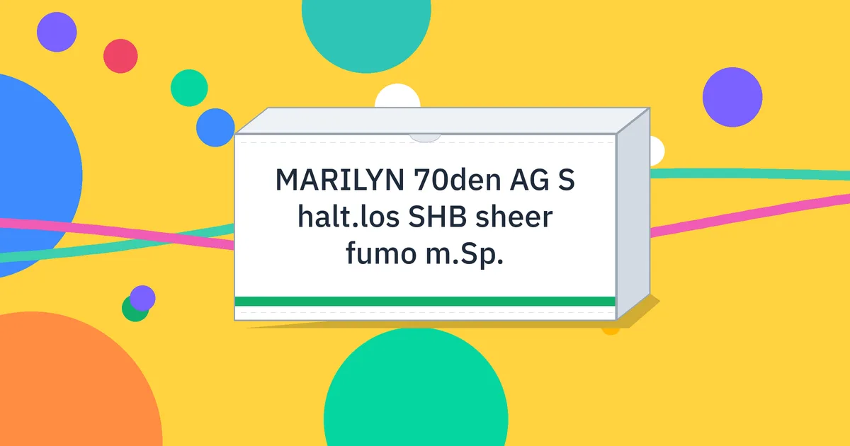 Symbolbild: Packung mit der Aufschrift MARILYN 70den AG S halt.los SHB sheer fumo m.Sp. (PZN 16187259) – Verfügbarkeit und Bezug in Apotheken in Frankfurt am Main