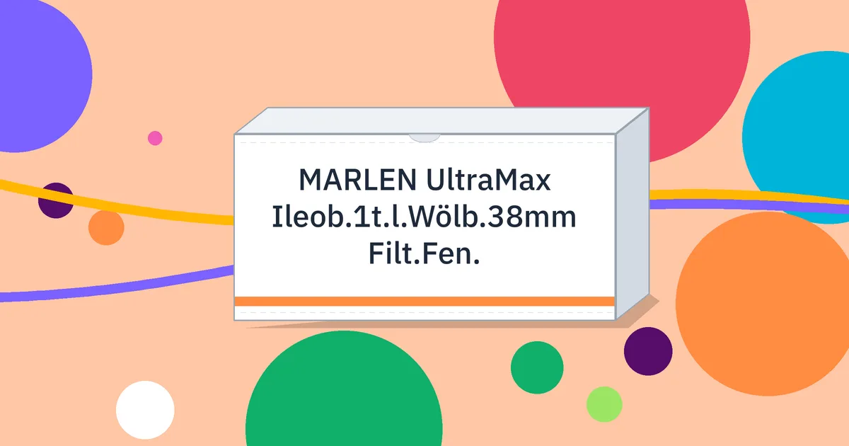Symbolbild: Packung mit der Aufschrift MARLEN UltraMax Ileob.1t.l.Wölb.38mm Filt.Fen. (PZN 10741200) – Verfügbarkeit und Bezug in Apotheken in Frankfurt am Main