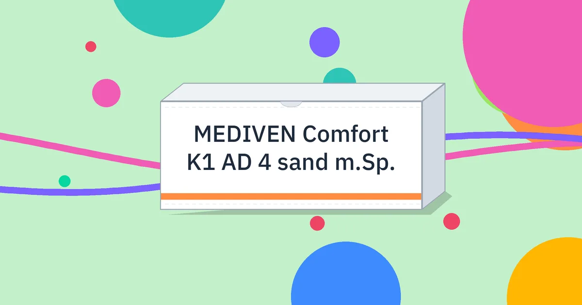 Symbolbild: Packung mit der Aufschrift MEDIVEN Comfort K1 AD 4 sand m.Sp. (PZN 19005767) – Verfügbarkeit und Bezug in Apotheken in Frankfurt am Main