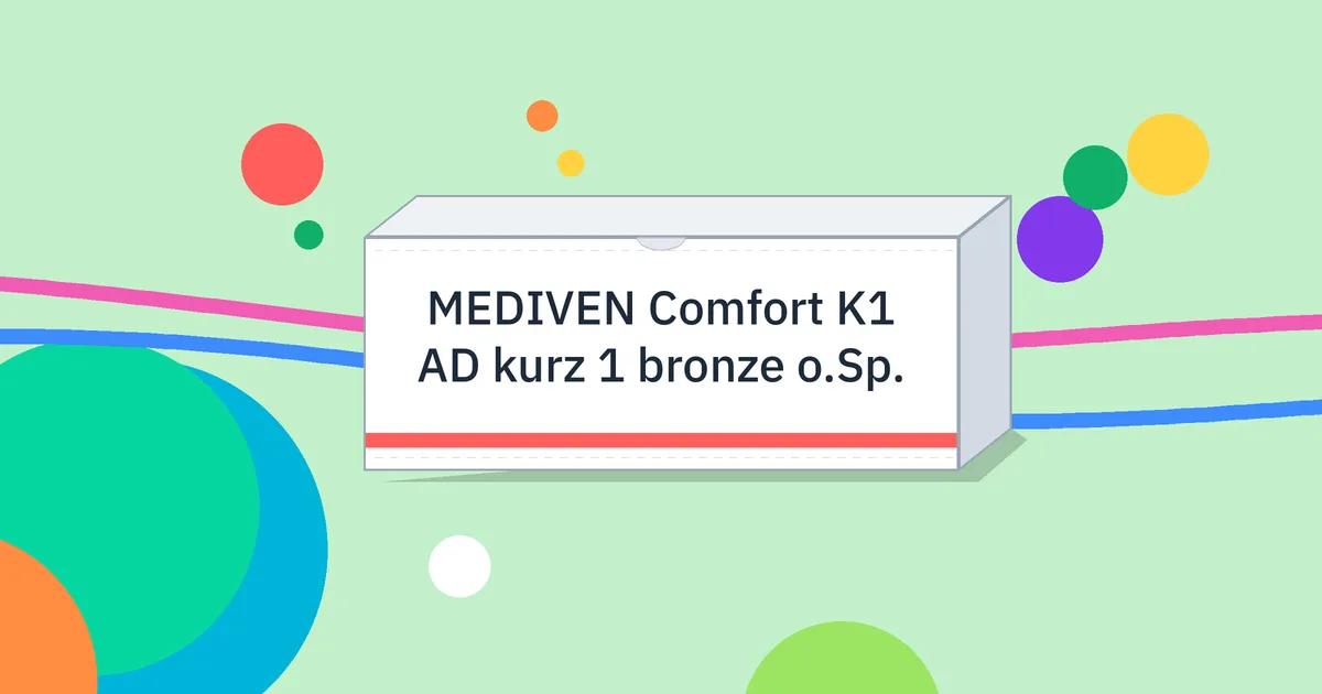Symbolbild: Packung mit der Aufschrift MEDIVEN Comfort K1 AD kurz 1 bronze o.Sp. (PZN 14562902) – Verfügbarkeit und Bezug in Apotheken in Frankfurt am Main