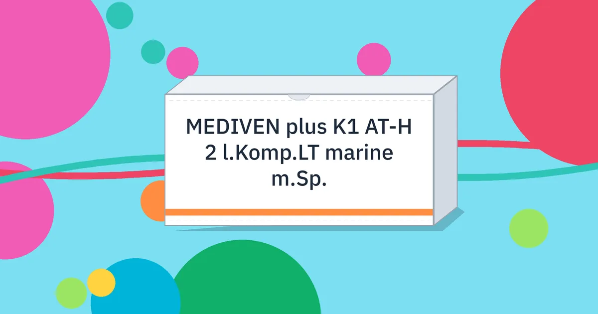 Symbolbild: Packung mit der Aufschrift MEDIVEN plus K1 AT-H 2 l.Komp.LT marine m.Sp. (PZN 15037405) – Verfügbarkeit und Bezug in Apotheken in Frankfurt am Main