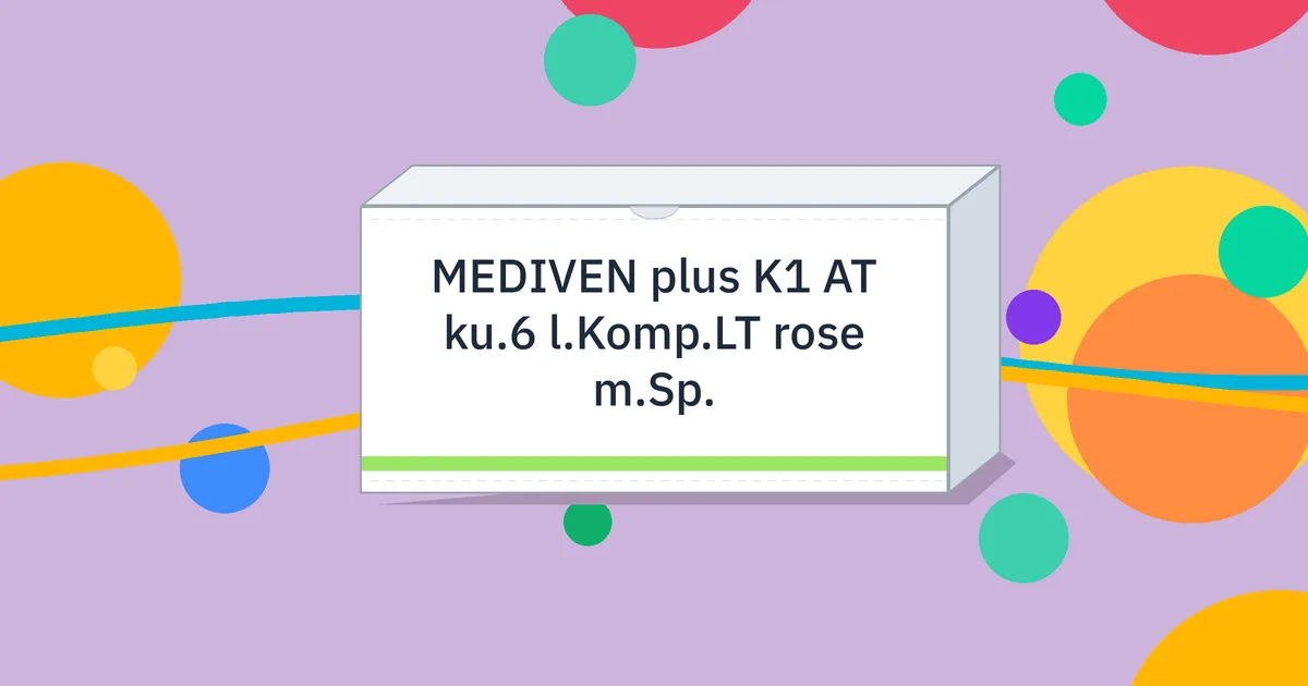 Symbolbild: Packung mit der Aufschrift MEDIVEN plus K1 AT ku.6 l.Komp.LT rose m.Sp. (PZN 15029311) – Verfügbarkeit und Bezug in Apotheken in Frankfurt am Main