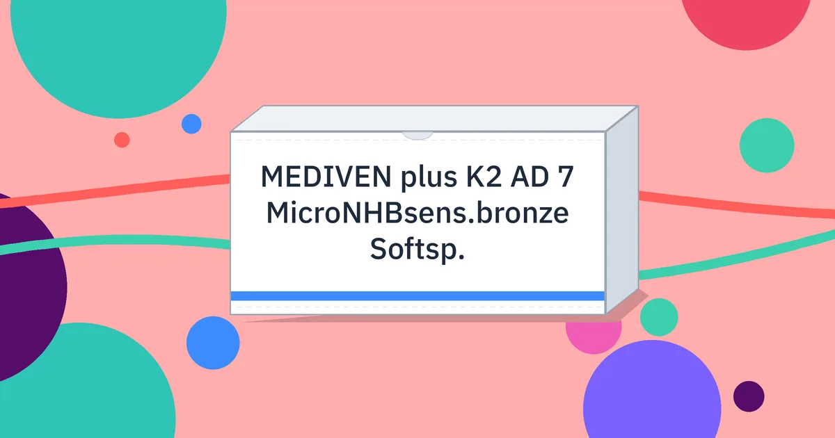 Symbolbild: Packung mit der Aufschrift MEDIVEN plus K2 AD 7 MicroNHBsens.bronze Softsp. (PZN 15933163) – Verfügbarkeit und Bezug in Apotheken in Frankfurt am Main