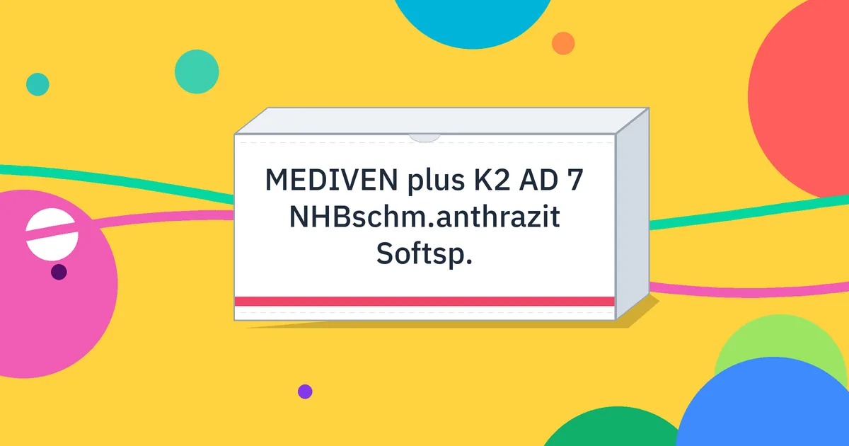 Symbolbild: Packung mit der Aufschrift MEDIVEN plus K2 AD 7 NHBschm.anthrazit Softsp. (PZN 15937994) – Verfügbarkeit und Bezug in Apotheken in Frankfurt am Main