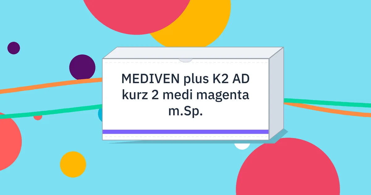Symbolbild: Packung mit der Aufschrift MEDIVEN plus K2 AD kurz 2 medi magenta m.Sp. (PZN 15097264) – Verfügbarkeit und Bezug in Apotheken in Frankfurt am Main