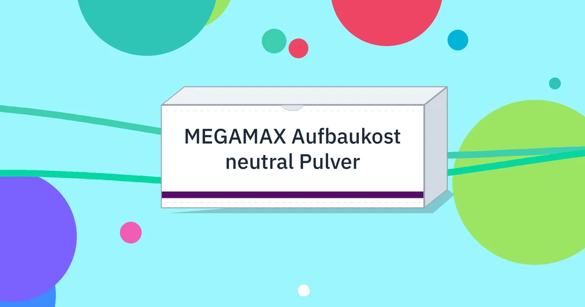 Symbolbild: Packung mit der Aufschrift MEGAMAX Aufbaukost neutral Pulver (PZN 15560012) – Verfügbarkeit und Bezug in Apotheken in Frankfurt am Main