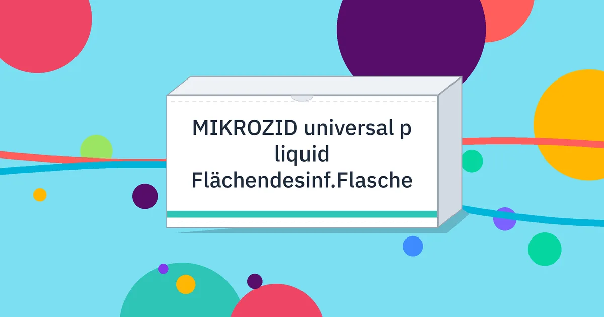 Symbolbild: Packung mit der Aufschrift MIKROZID universal p liquid Flächendesinf.Flasche (PZN 19990117) – Verfügbarkeit und Bezug in Apotheken in Frankfurt am Main