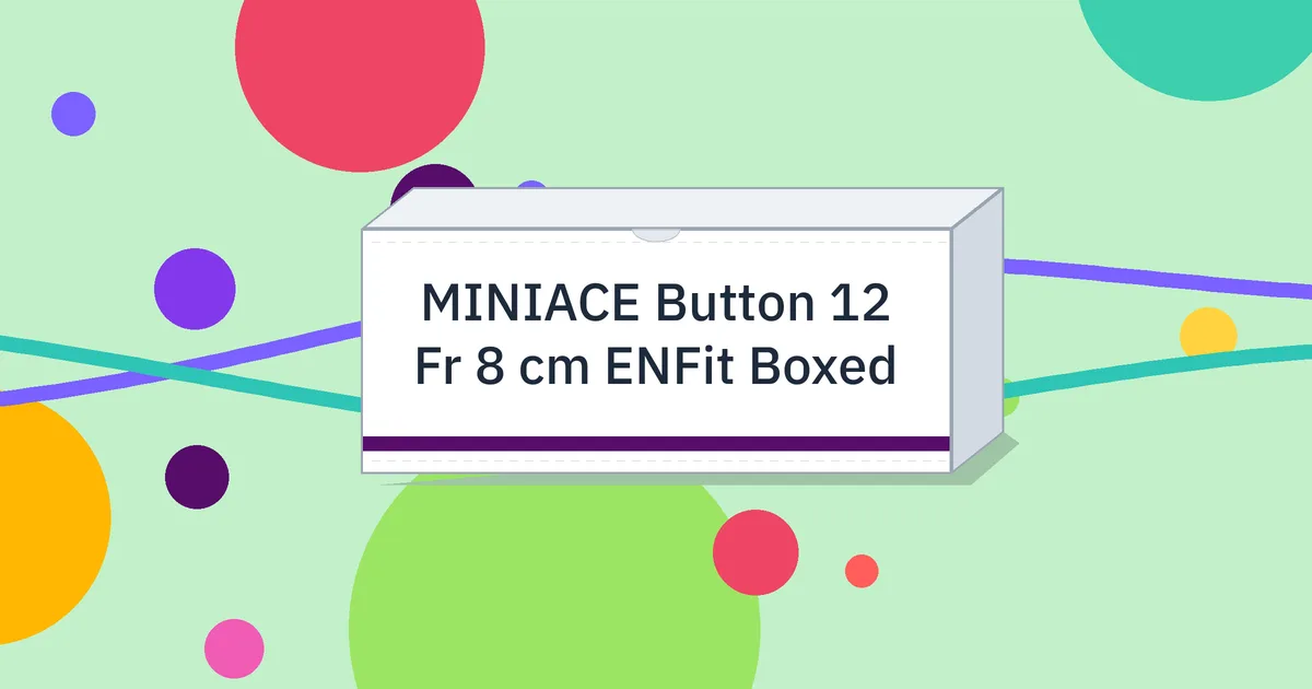 Symbolbild: Packung mit der Aufschrift MINIACE Button 12 Fr 8 cm ENFit Boxed (PZN 16953825) – Verfügbarkeit und Bezug in Apotheken in Frankfurt am Main