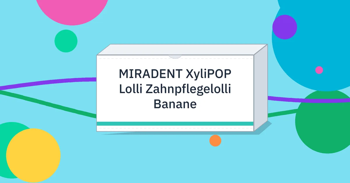 Symbolbild: Packung mit der Aufschrift MIRADENT XyliPOP Lolli Zahnpflegelolli Banane (PZN 17978980) – Verfügbarkeit und Bezug in Apotheken in Frankfurt am Main
