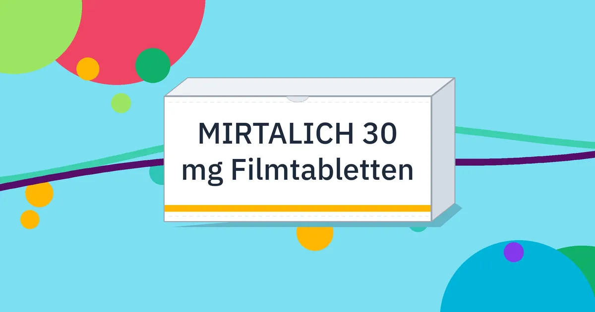 Symbolbild: Packung mit der Aufschrift MIRTALICH 30 mg Filmtabletten (PZN 02817662) – Verfügbarkeit und Bezug in Apotheken in Frankfurt am Main