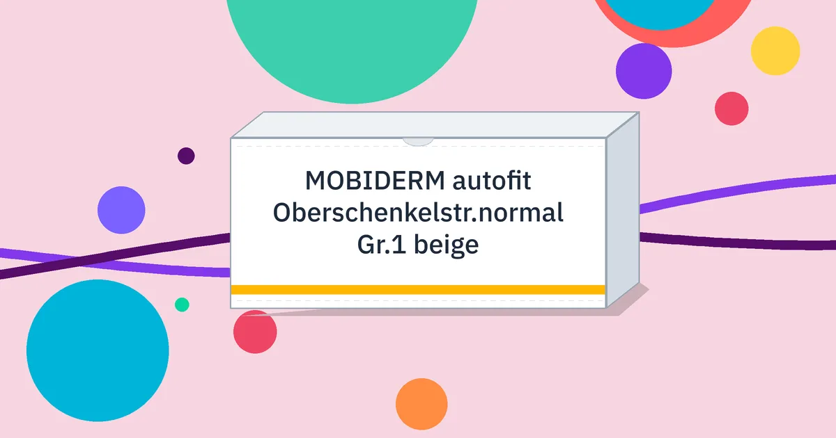 Symbolbild: Packung mit der Aufschrift MOBIDERM autofit Oberschenkelstr.normal Gr.1 beige (PZN 13970088) – Verfügbarkeit und Bezug in Apotheken in Frankfurt am Main