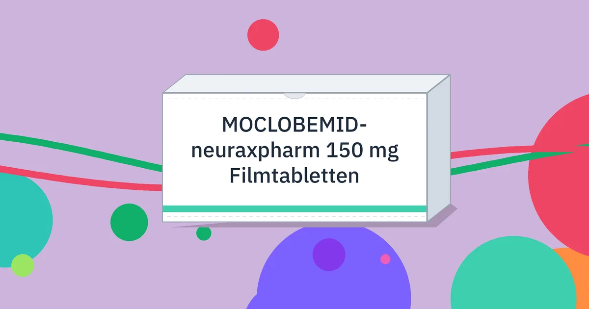 Symbolbild: Packung mit der Aufschrift MOCLOBEMID-neuraxpharm 150 mg Filmtabletten (PZN 06620844) – Verfügbarkeit und Bezug in Apotheken in Frankfurt am Main