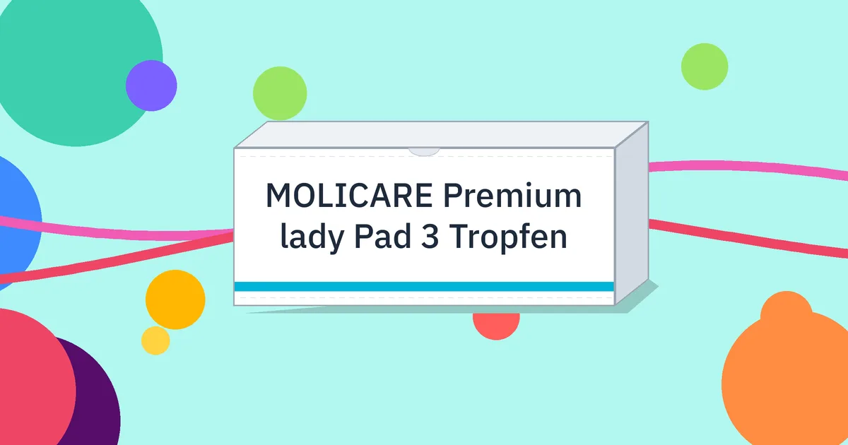 Symbolbild: Packung mit der Aufschrift MOLICARE Premium lady Pad 3 Tropfen (PZN 18683643) – Verfügbarkeit und Bezug in Apotheken in Frankfurt am Main