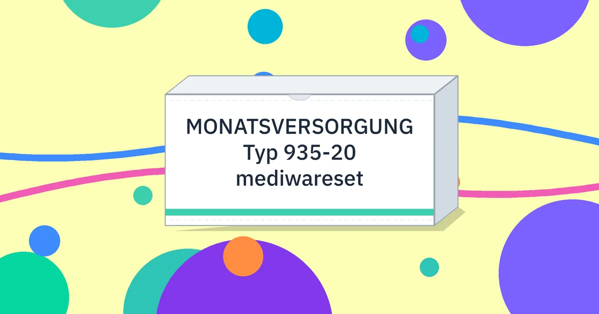 Symbolbild: Packung mit der Aufschrift MONATSVERSORGUNG Typ 935-20 mediwareset (PZN 16749237) – Verfügbarkeit und Bezug in Apotheken in Frankfurt am Main