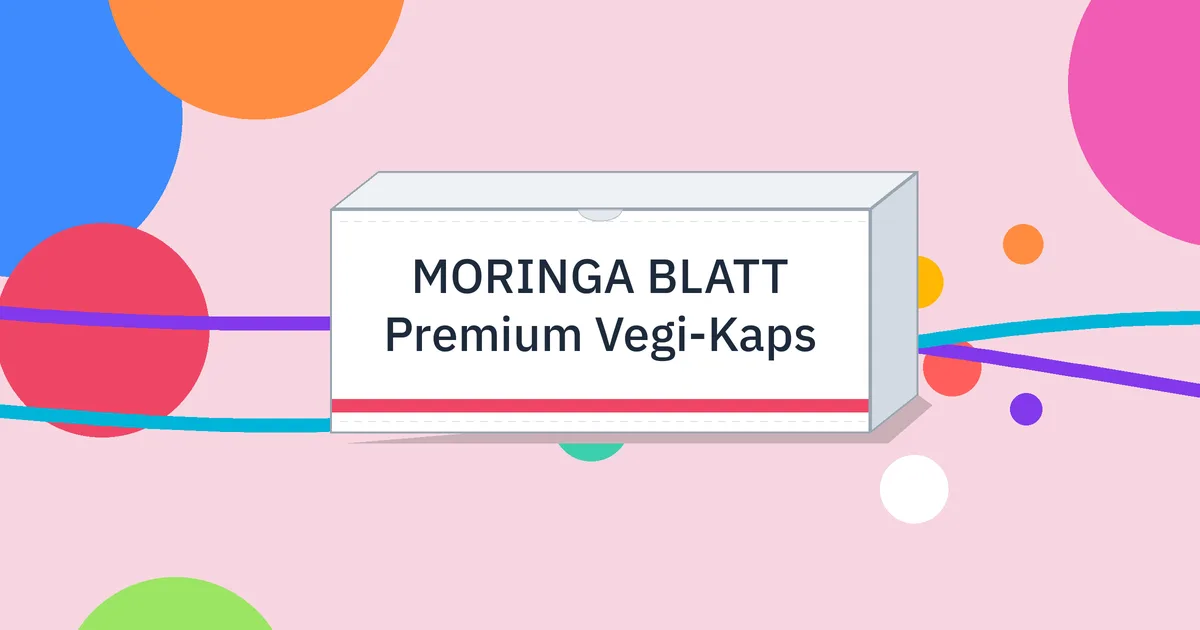 Symbolbild: Packung mit der Aufschrift MORINGA BLATT Premium Vegi-Kaps (PZN 13981005) – Verfügbarkeit und Bezug in Apotheken in Frankfurt am Main