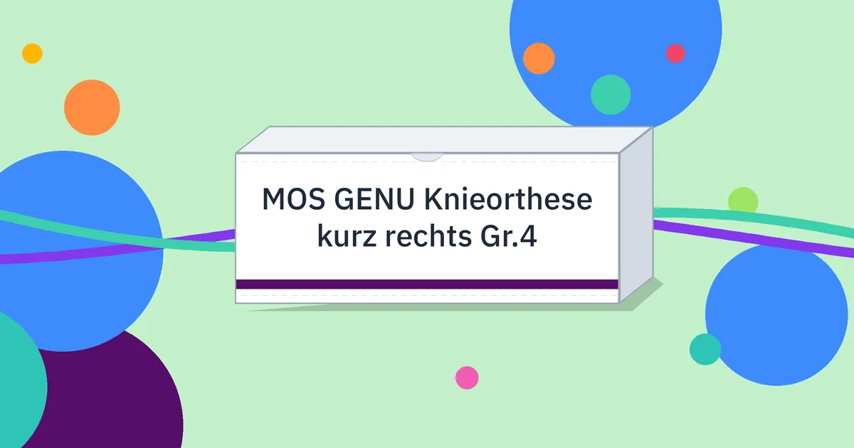 Symbolbild: Packung mit der Aufschrift MOS GENU Knieorthese kurz rechts Gr.4 (PZN 03141793) – Verfügbarkeit und Bezug in Apotheken in Frankfurt am Main