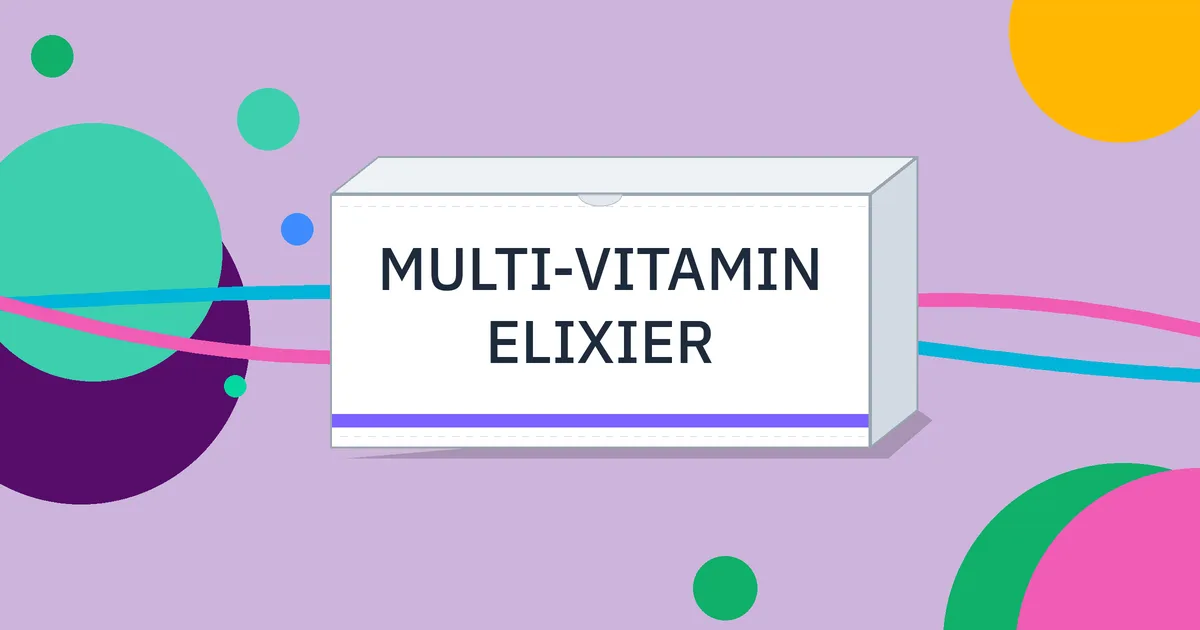 Symbolbild: Packung mit der Aufschrift MULTI-VITAMIN ELIXIER (PZN 14018127) – Verfügbarkeit und Bezug in Apotheken in Frankfurt am Main