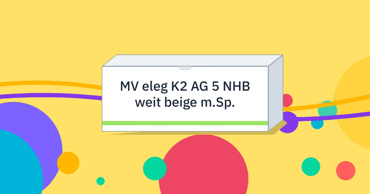Symbolbild: Packung mit der Aufschrift MV eleg K2 AG 5 NHB weit beige m.Sp. (PZN 15729221) – Verfügbarkeit und Bezug in Apotheken in Frankfurt am Main