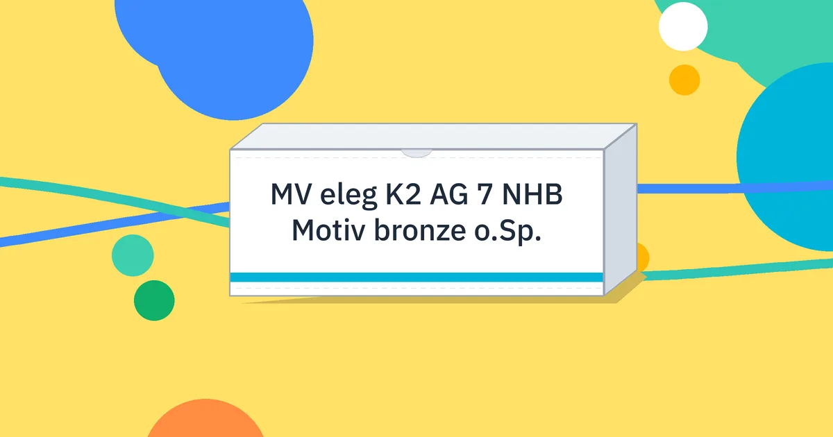 Symbolbild: Packung mit der Aufschrift MV eleg K2 AG 7 NHB Motiv bronze o.Sp. (PZN 15722288) – Verfügbarkeit und Bezug in Apotheken in Frankfurt am Main