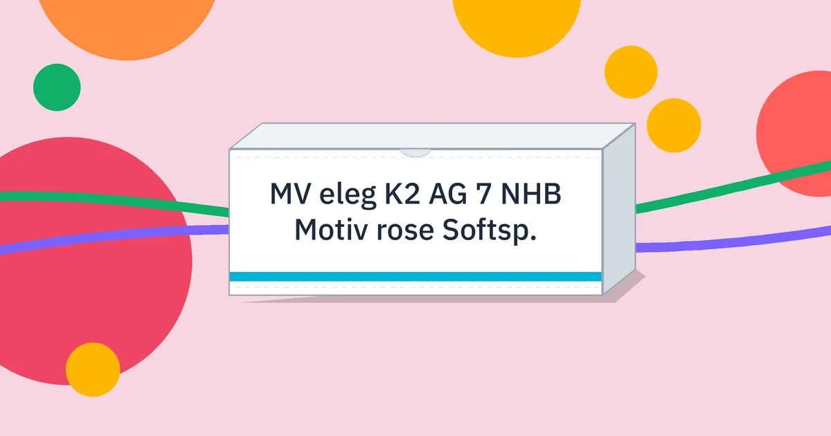 Symbolbild: Packung mit der Aufschrift MV eleg K2 AG 7 NHB Motiv rose Softsp. (PZN 15722070) – Verfügbarkeit und Bezug in Apotheken in Frankfurt am Main