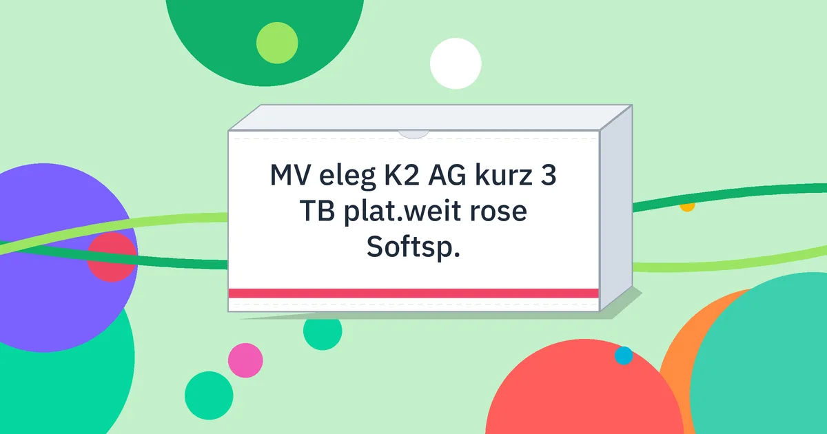 Symbolbild: Packung mit der Aufschrift MV eleg K2 AG kurz 3 TB plat.weit rose Softsp. (PZN 14696778) – Verfügbarkeit und Bezug in Apotheken in Frankfurt am Main