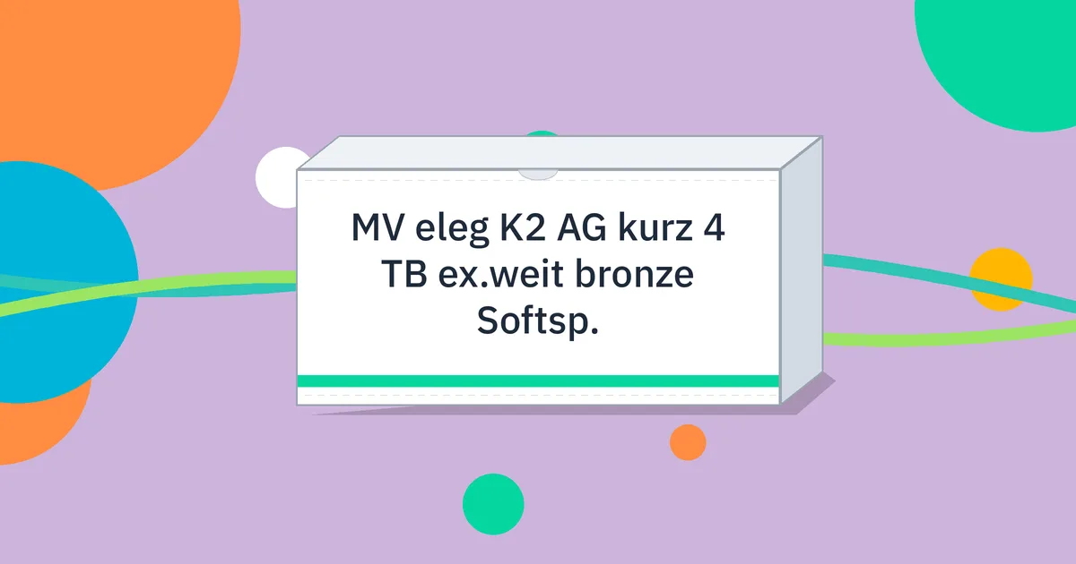 Symbolbild: Packung mit der Aufschrift MV eleg K2 AG kurz 4 TB ex.weit bronze Softsp. (PZN 14717144) – Verfügbarkeit und Bezug in Apotheken in Frankfurt am Main