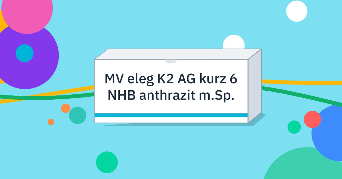 Symbolbild: Packung mit der Aufschrift MV eleg K2 AG kurz 6 NHB anthrazit m.Sp. (PZN 15715727) – Verfügbarkeit und Bezug in Apotheken in Frankfurt am Main