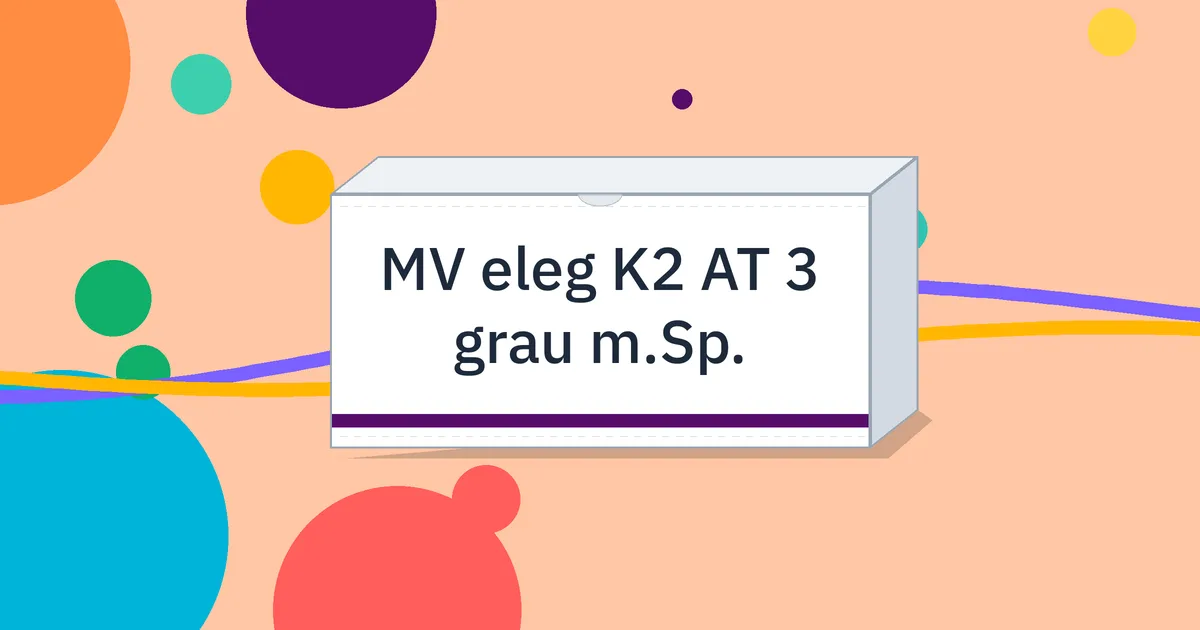 Symbolbild: Packung mit der Aufschrift MV eleg K2 AT 3 grau m.Sp. (PZN 18922705) – Verfügbarkeit und Bezug in Apotheken in Frankfurt am Main