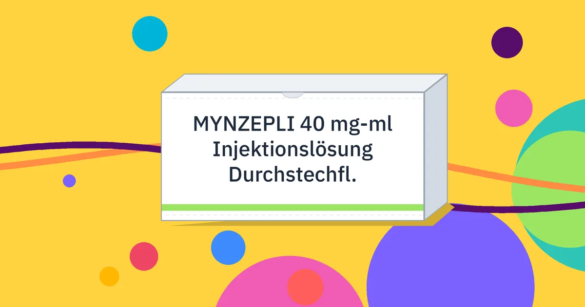 Symbolbild: Packung mit der Aufschrift MYNZEPLI 40 mg-ml Injektionslösung Durchstechfl. (PZN 19964344) – Verfügbarkeit und Bezug in Apotheken in Frankfurt am Main