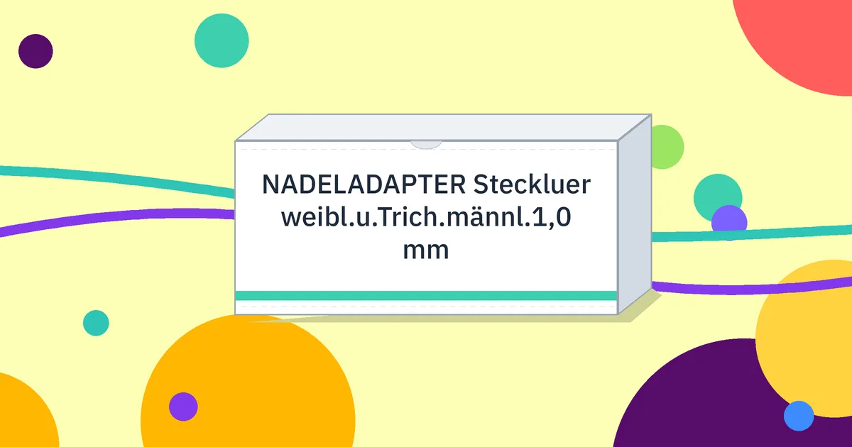 Symbolbild: Packung mit der Aufschrift NADELADAPTER Steckluer weibl.u.Trich.männl.1,0 mm (PZN 00446500) – Verfügbarkeit und Bezug in Apotheken in Frankfurt am Main