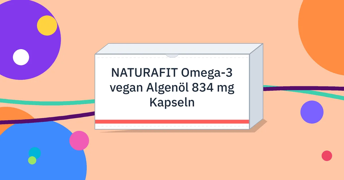 Symbolbild: Packung mit der Aufschrift NATURAFIT Omega-3 vegan Algenöl 834 mg Kapseln (PZN 16122395) – Verfügbarkeit und Bezug in Apotheken in Frankfurt am Main