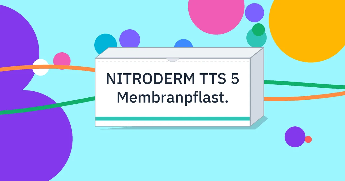 Symbolbild: Packung mit der Aufschrift NITRODERM TTS 5 Membranpflast. (PZN 07635865) – Verfügbarkeit und Bezug in Apotheken in Frankfurt am Main