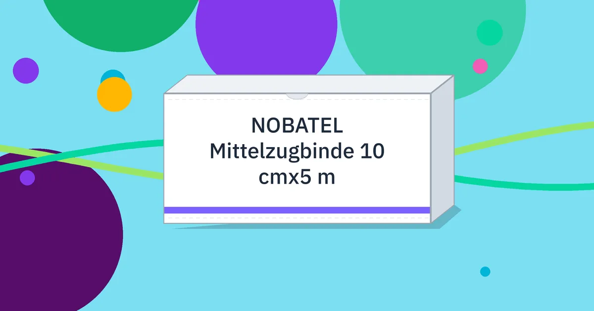 Symbolbild: Packung mit der Aufschrift NOBATEL Mittelzugbinde 10 cmx5 m (PZN 07095392) – Verfügbarkeit und Bezug in Apotheken in Frankfurt am Main