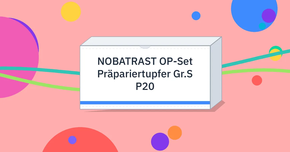 Symbolbild: Packung mit der Aufschrift NOBATRAST OP-Set Präpariertupfer Gr.S P20 (PZN 17248767) – Verfügbarkeit und Bezug in Apotheken in Frankfurt am Main