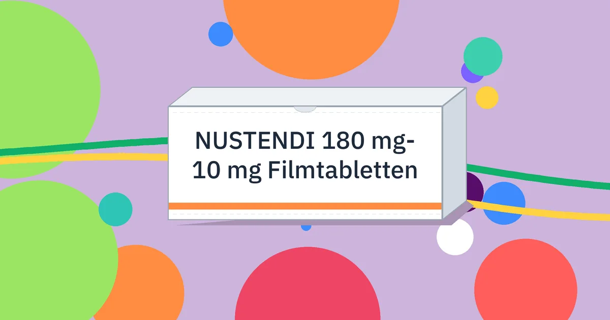 Symbolbild: Packung mit der Aufschrift NUSTENDI 180 mg-10 mg Filmtabletten (PZN 16393326) – Verfügbarkeit und Bezug in Apotheken in Frankfurt am Main