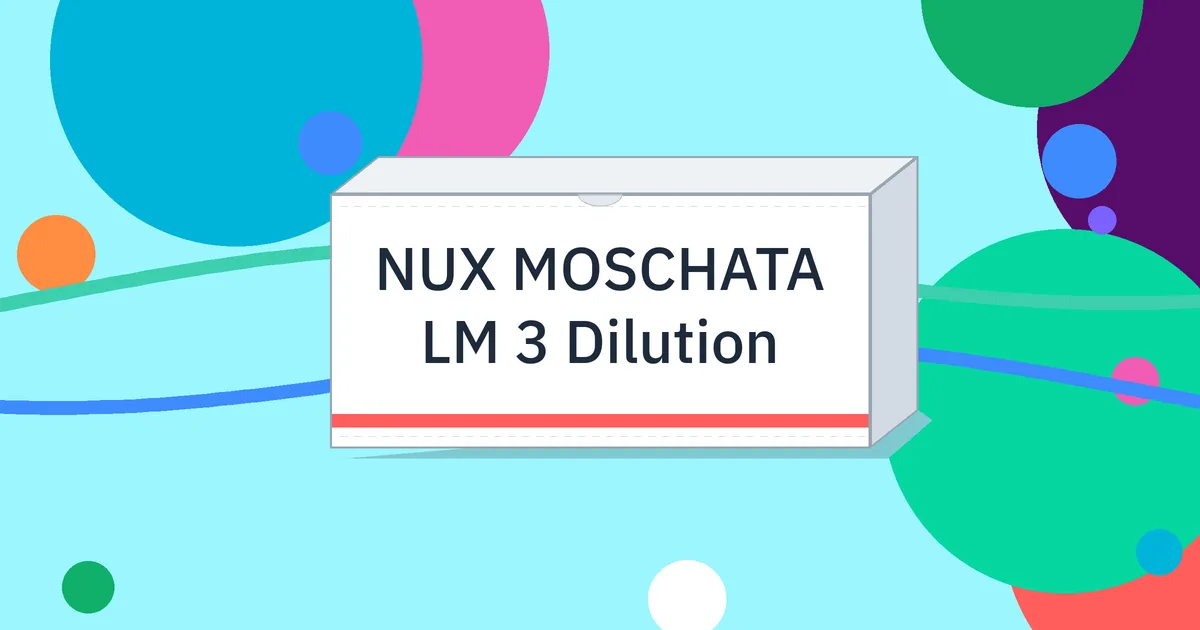 Symbolbild: Packung mit der Aufschrift NUX MOSCHATA LM 3 Dilution (PZN 12969870) – Verfügbarkeit und Bezug in Apotheken in Frankfurt am Main
