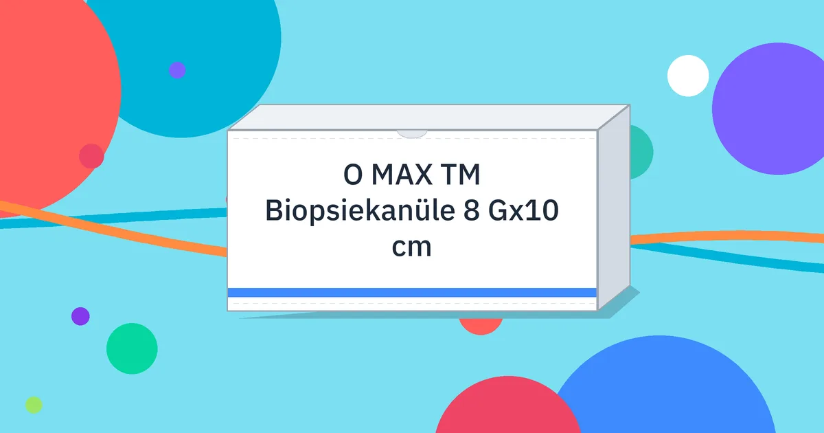 Symbolbild: Packung mit der Aufschrift O MAX TM Biopsiekanüle 8 Gx10 cm (PZN 12497684) – Verfügbarkeit und Bezug in Apotheken in Frankfurt am Main