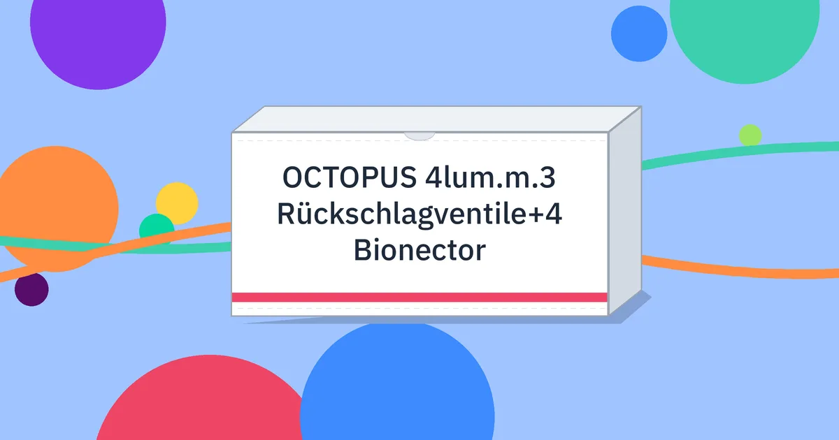 Symbolbild: Packung mit der Aufschrift OCTOPUS 4lum.m.3 Rückschlagventile+4 Bionector (PZN 16506339) – Verfügbarkeit und Bezug in Apotheken in Frankfurt am Main